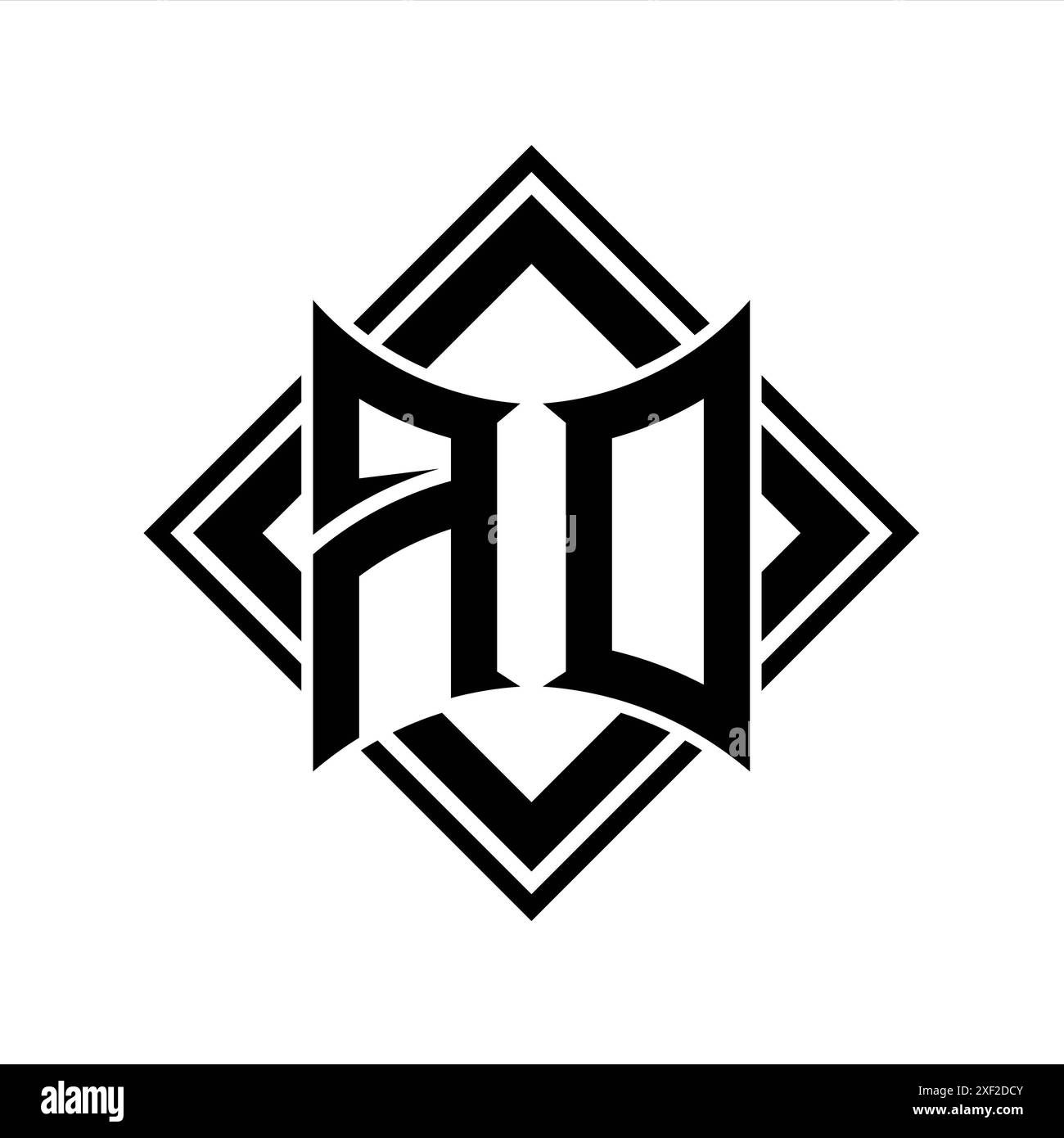 AD Letter logo with abstract shield shape with square black outline on ...