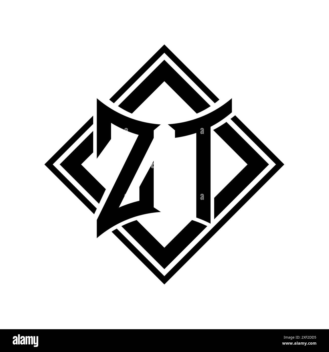ZT Letter logo with abstract shield shape with square black outline on ...