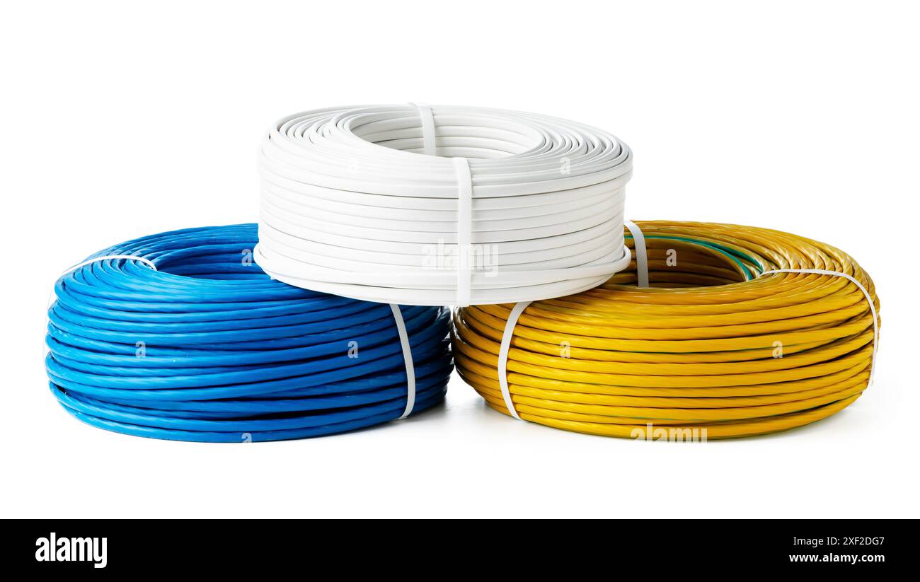 Three Spools of Electrical Wire on White Background Stock Photo - Alamy