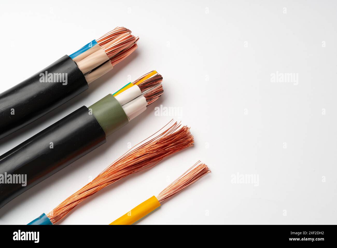Various Electrical Wires With Exposed Copper Strands on White ...