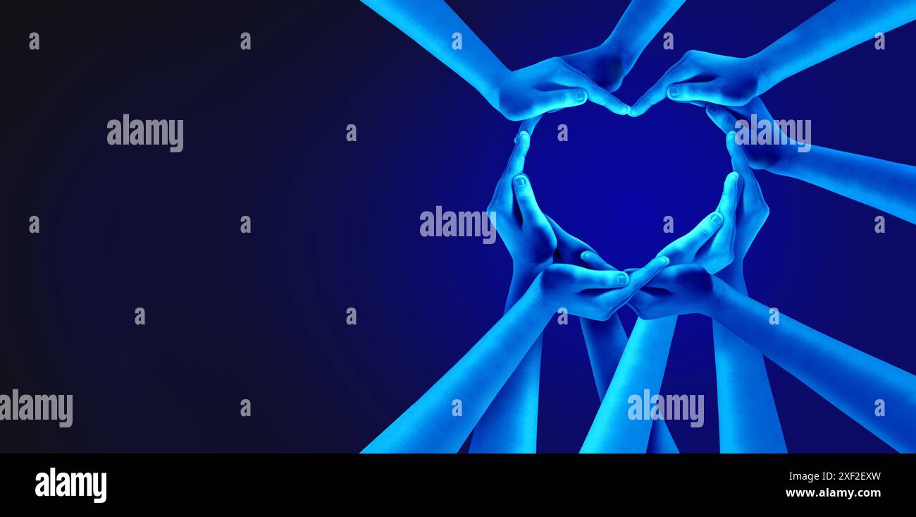 Belonging and unity partnership as heart hands in a group of diverse ...