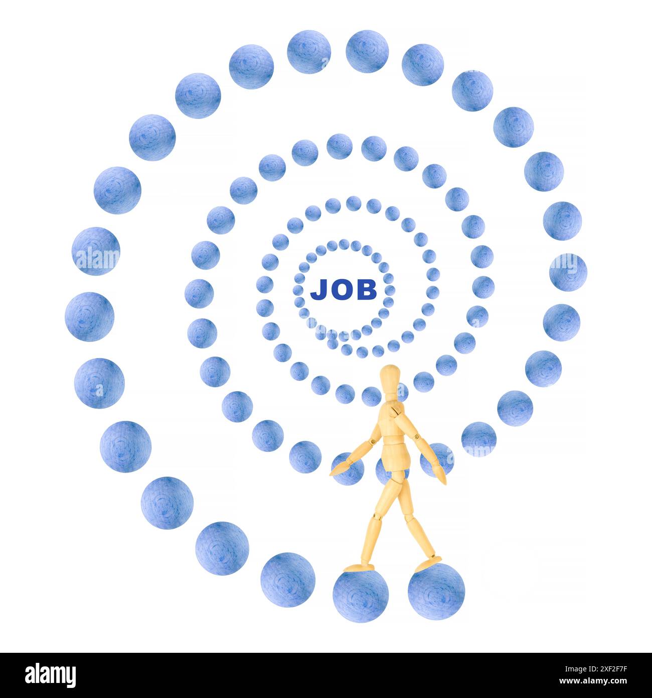 in search of job concept: wooden man model walking by spiral to job ...