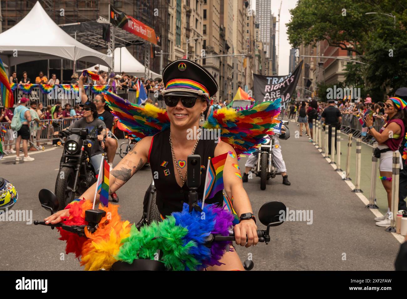 NEW YORK, NEW YORK - JUNE 30: People riding bikes participate in the ...