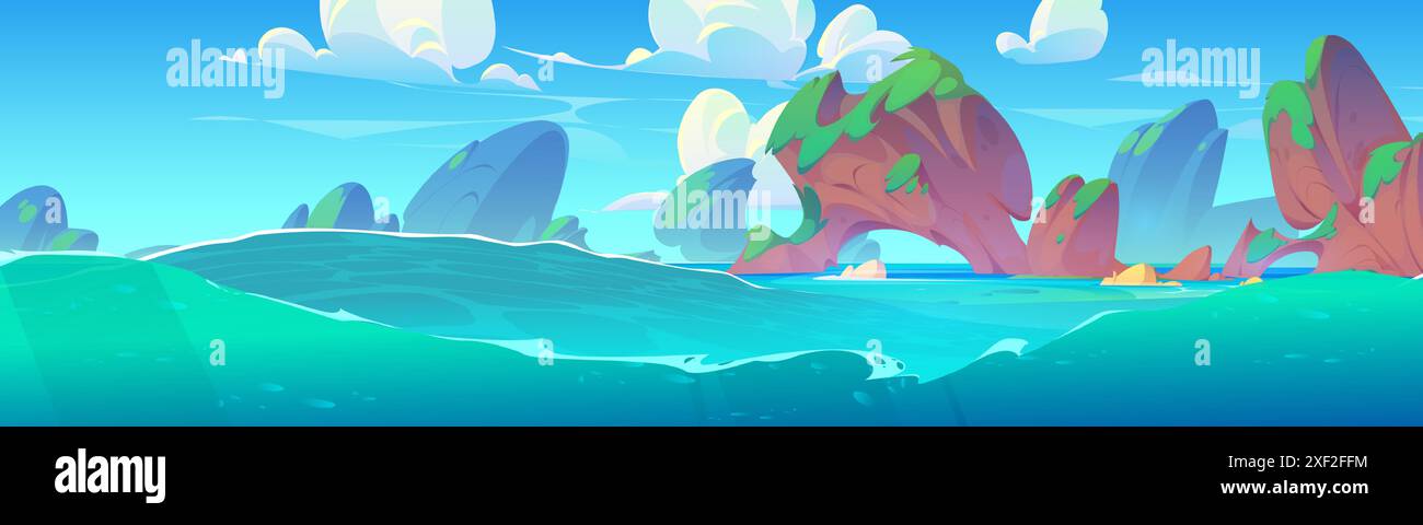 Underwater point of view on tropical lagoon landscape with blue sea or ...