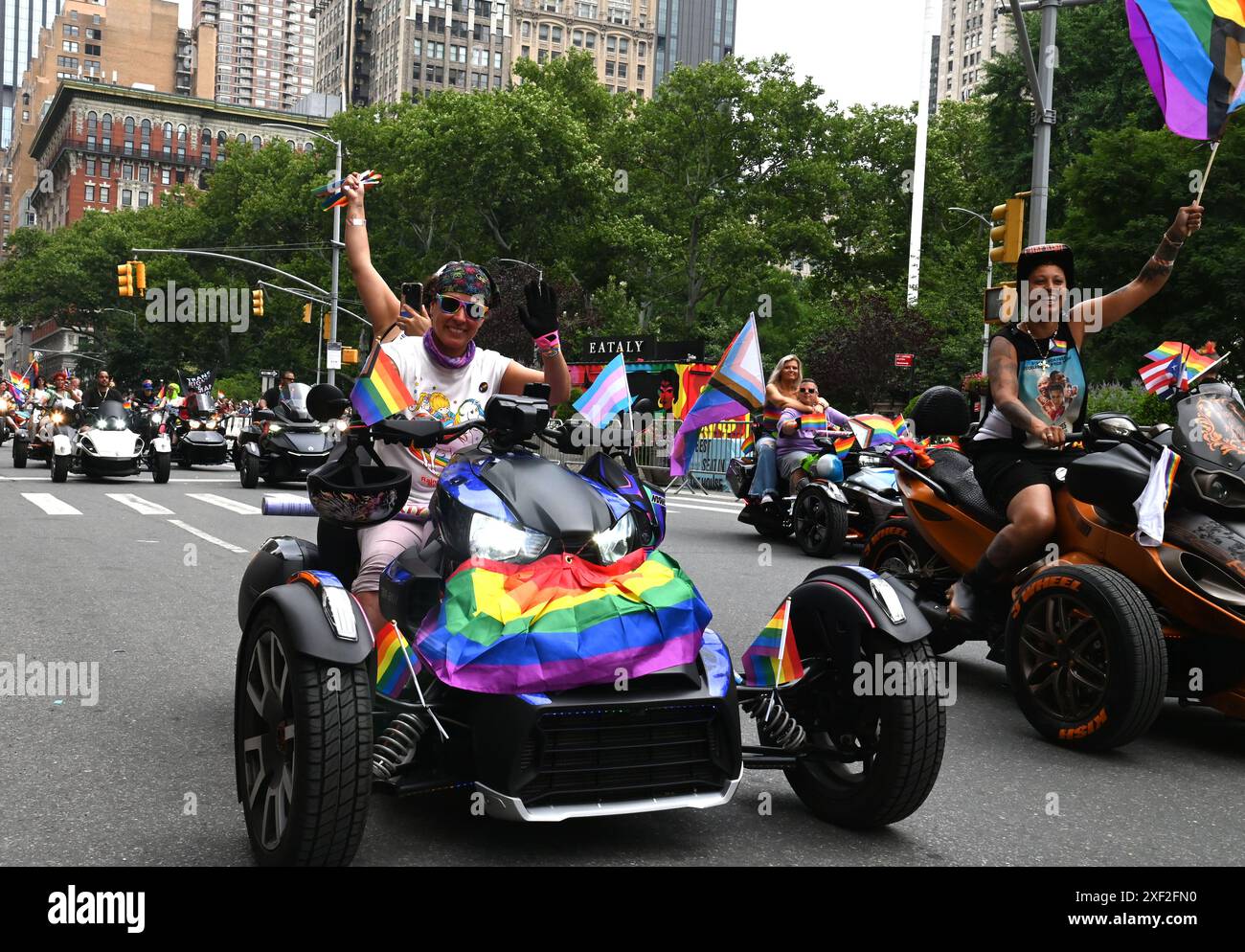 New York, USA. 29th June, 2024. Motorcycles travel down Manhattan's ...