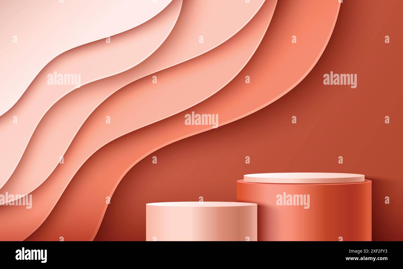 3d wave studio with display podium for product. Abstract minimal room ...