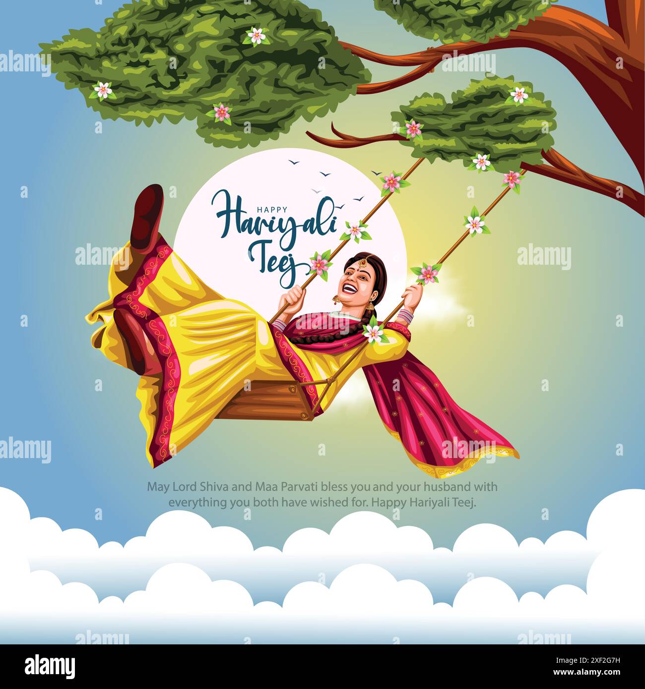 indian festival Happy Haryali Teej and Hartalika Teej. abstract vector ...