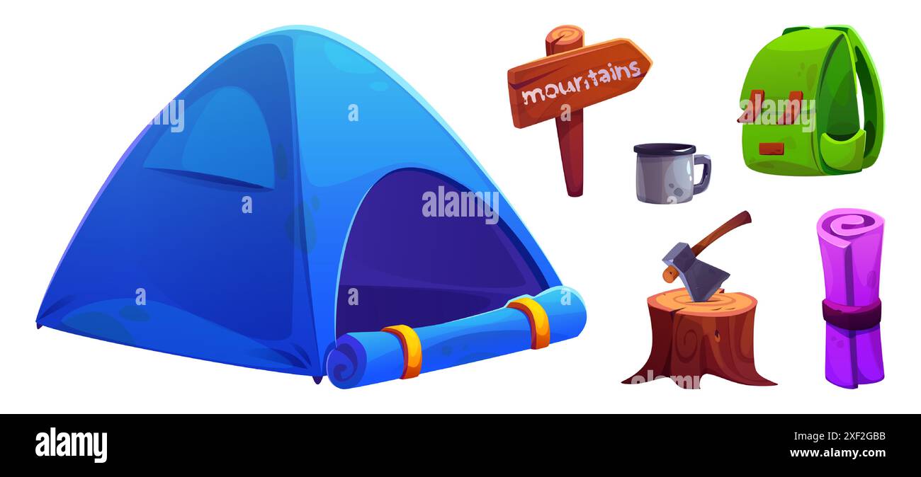 Equipment for camping and hiking - camp tent and tourist backpack, mat ...