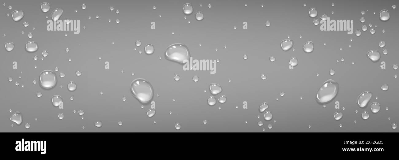 Rain water drops on grey glass surface. Realistic 3d vector ...