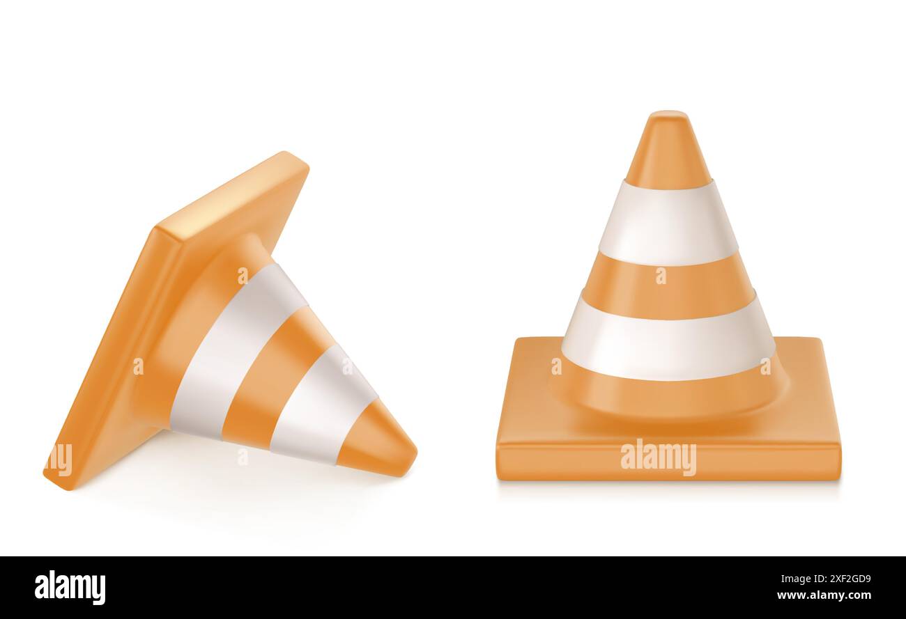 Road construction cone standing and lying. Realistic 3d vector ...