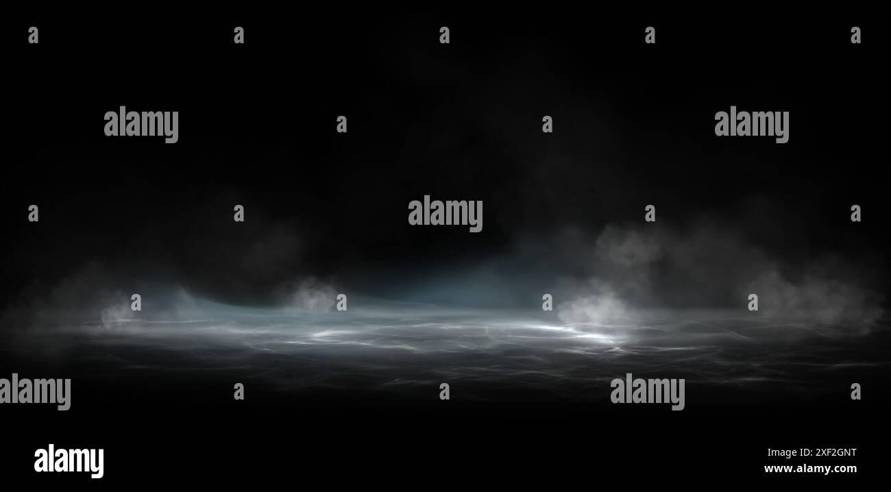 Water surface with magic neon glow from inside and smoke on top ...