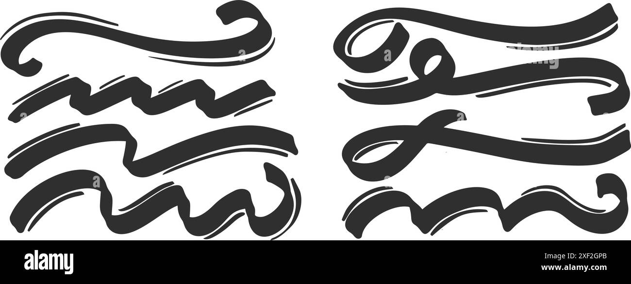 Swoosh vector lines. Swish and swash underline. Swirl strokes and ...