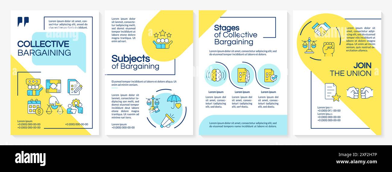Workers union bargaining blue and yellow brochure template Stock Vector ...