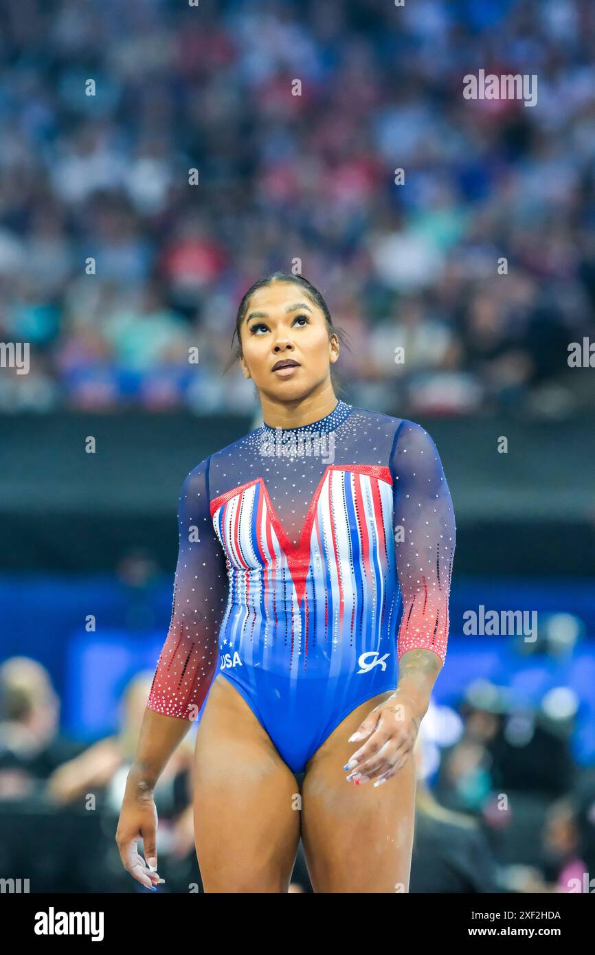 Minneapolis, Minnesota, USA. 30th June, 2024. JORDAN CHILES looks on ...