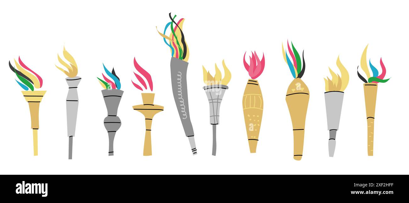 Sport torch with colorful wavy stripes set. Burning torch collection ...