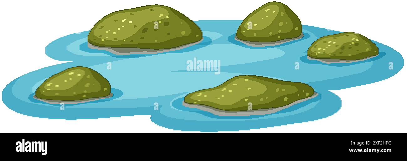 Calm water with green rocks floating Stock Vector Image & Art - Alamy