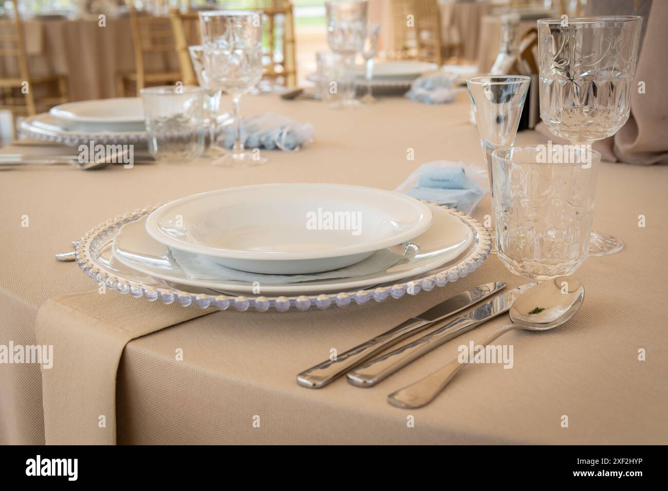 Empty Wedding Reception Hall Table Setting With Plates, Cutlery, and ...