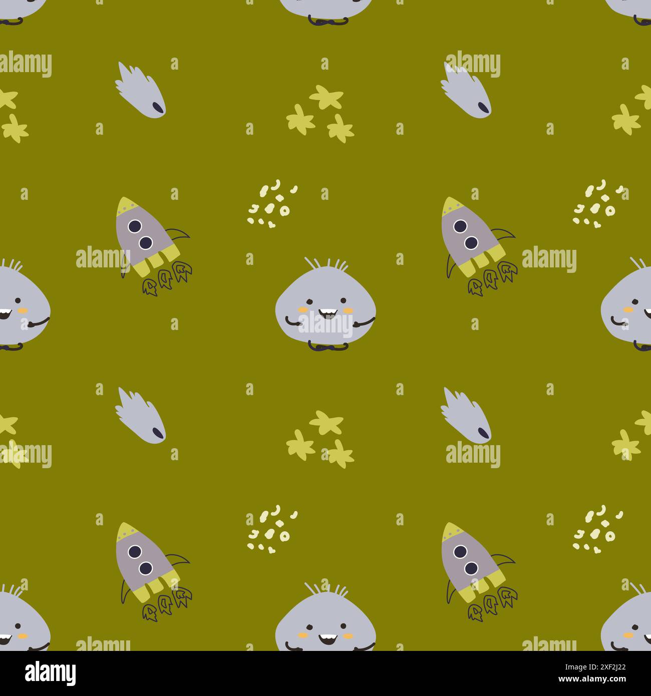 Childrens cute pattern with monsters or aliens in space. Galaxy ...