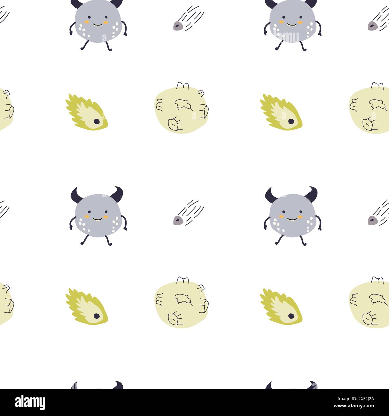 Childrens cute pattern with monsters or aliens in space. Galaxy ...