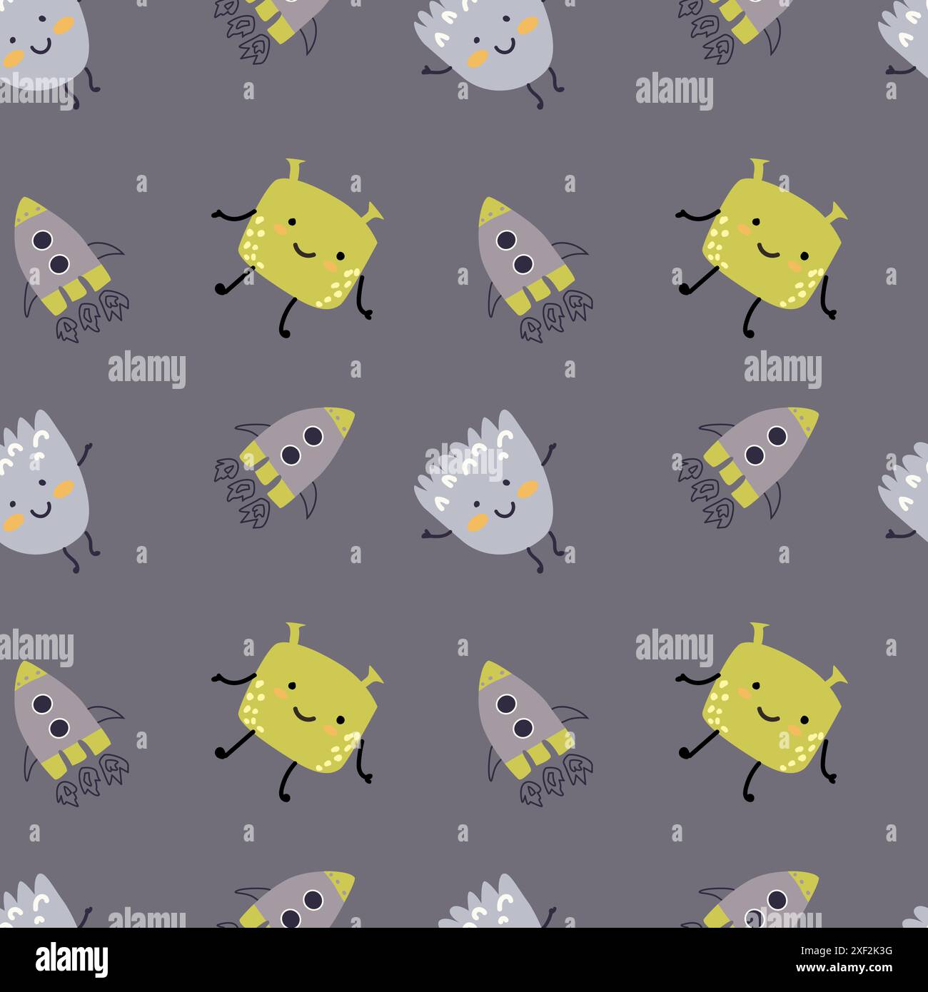 Childrens cute pattern with monsters or aliens in space. Galaxy ...