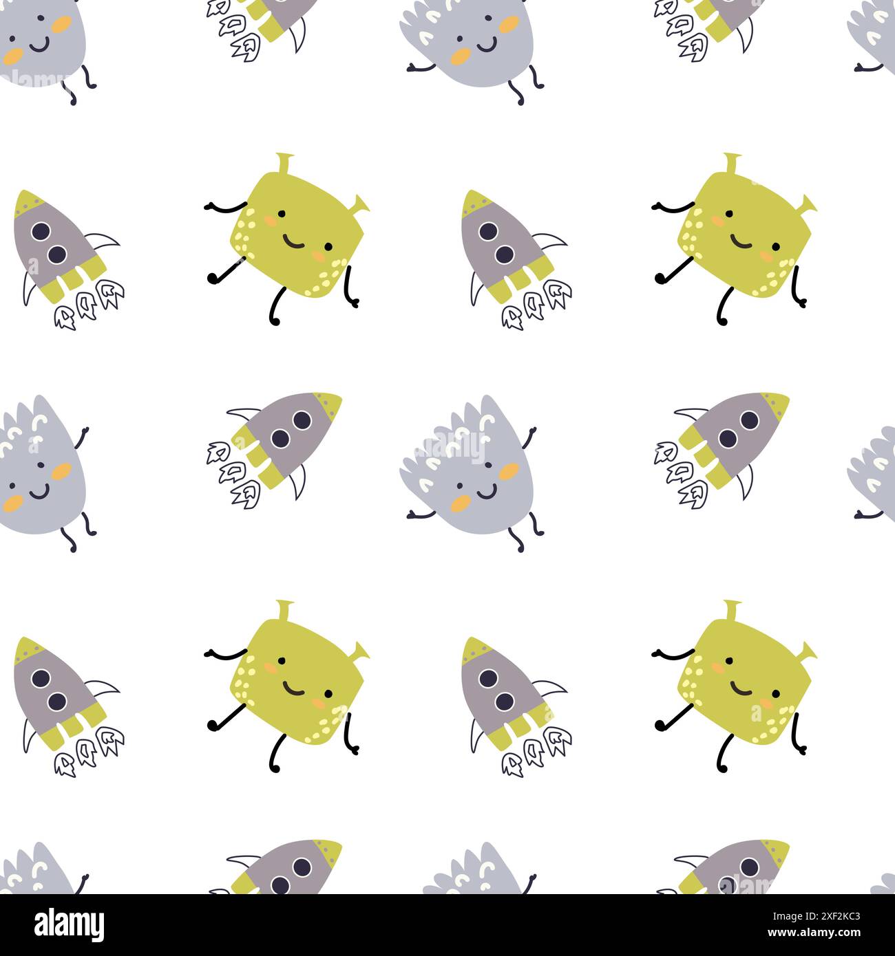 Childrens cute pattern with monsters or aliens in space. Galaxy ...