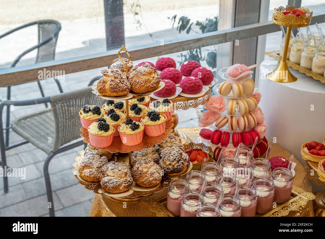 Empty Wedding Reception Hall With Dessert Table and Treats Stock Photo ...