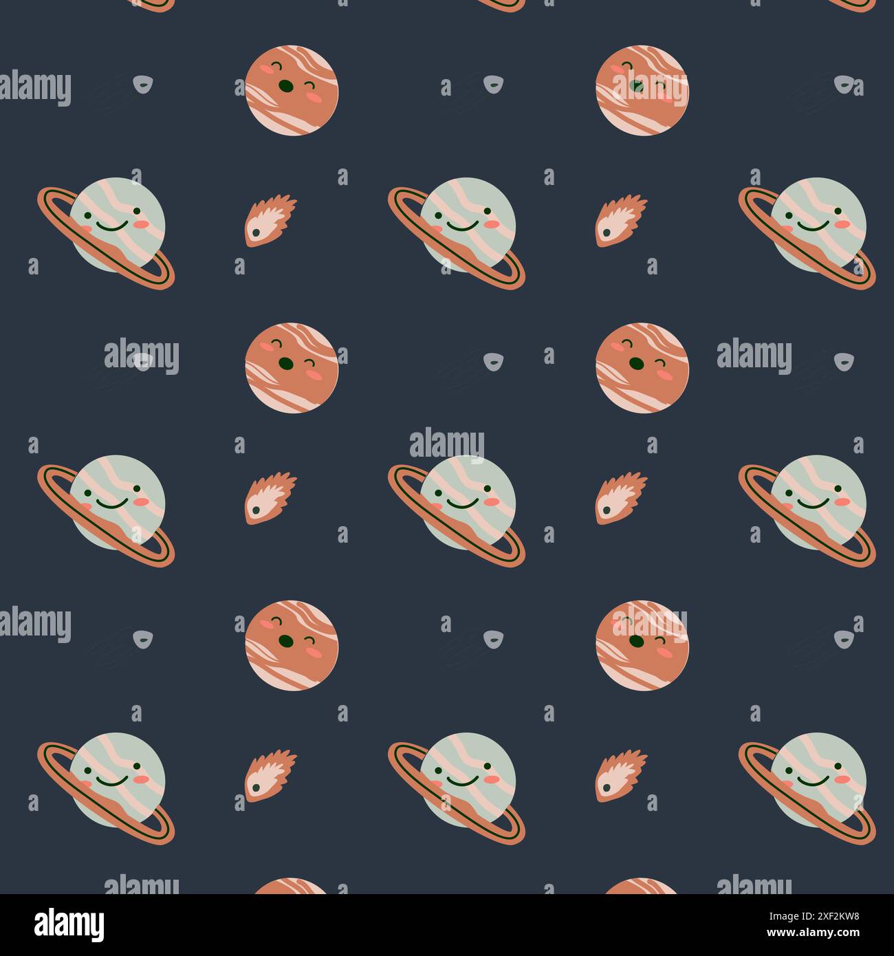Childrens adventure pattern with cosmic objects and galaxy elements, cute planets. Seamless ...