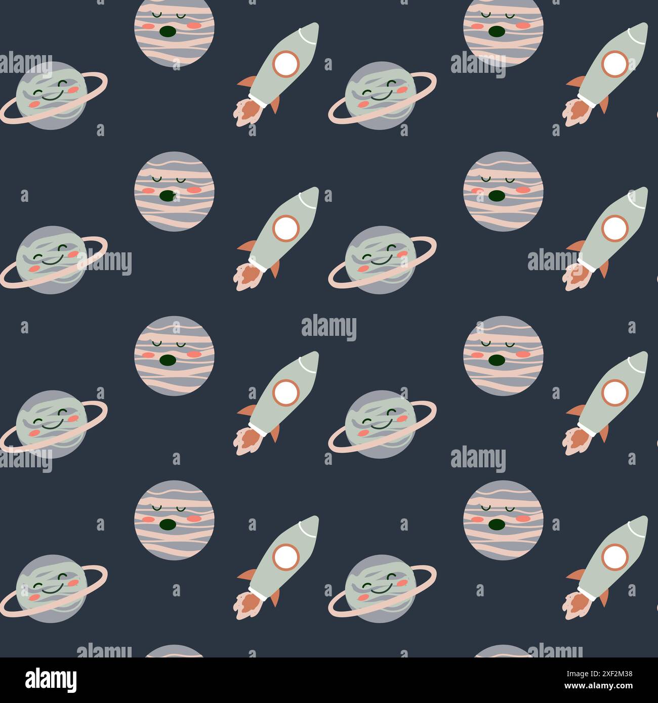 Childrens adventure pattern with cosmic objects and galaxy elements, cute planets. Seamless ...