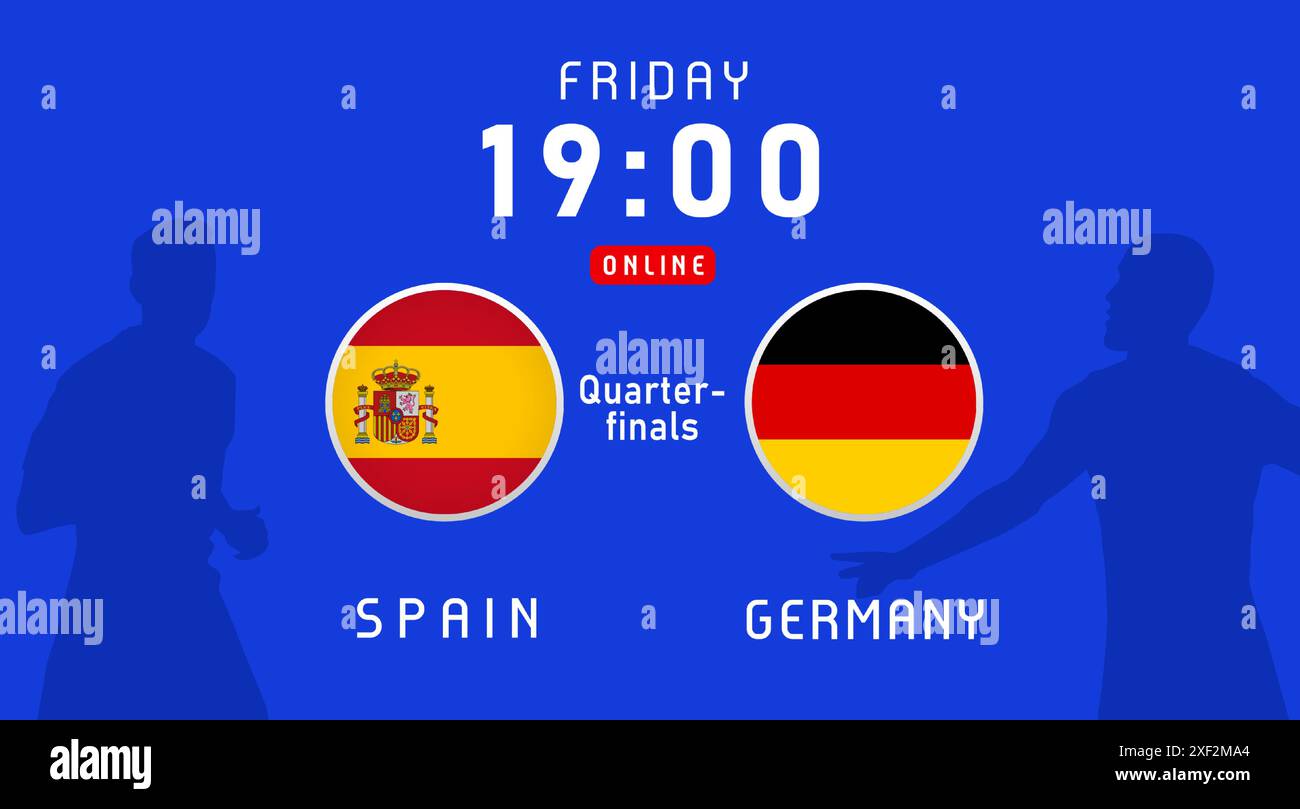 Spain vs Germany Quarter-finals, July 2024, flag emblems. Vector ...
