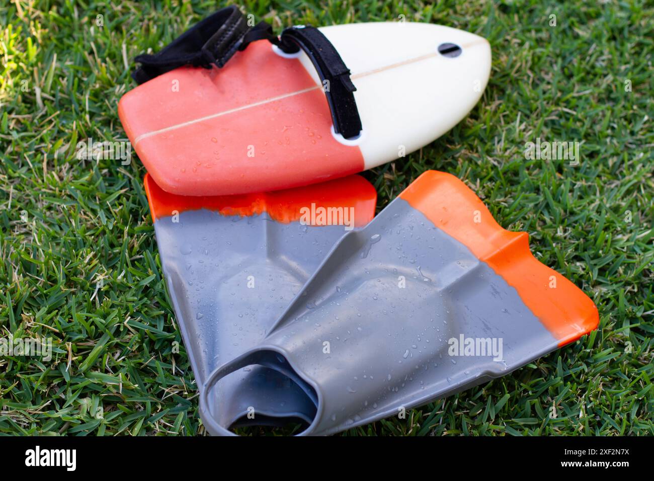 bodysurfing fins hand plane catching waves in the ocean Stock Photo - Alamy