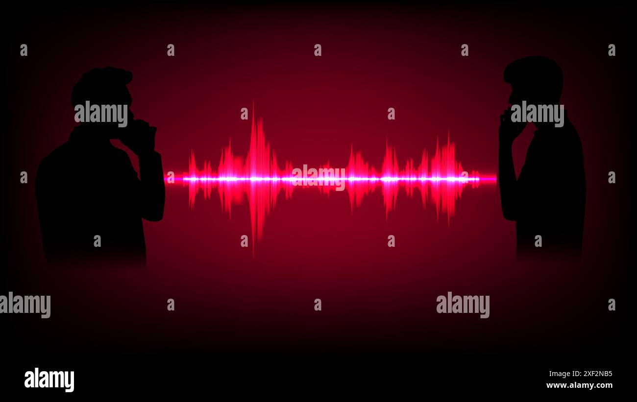 silhouette of two people talking with the symbol Sound Wave Blue ...