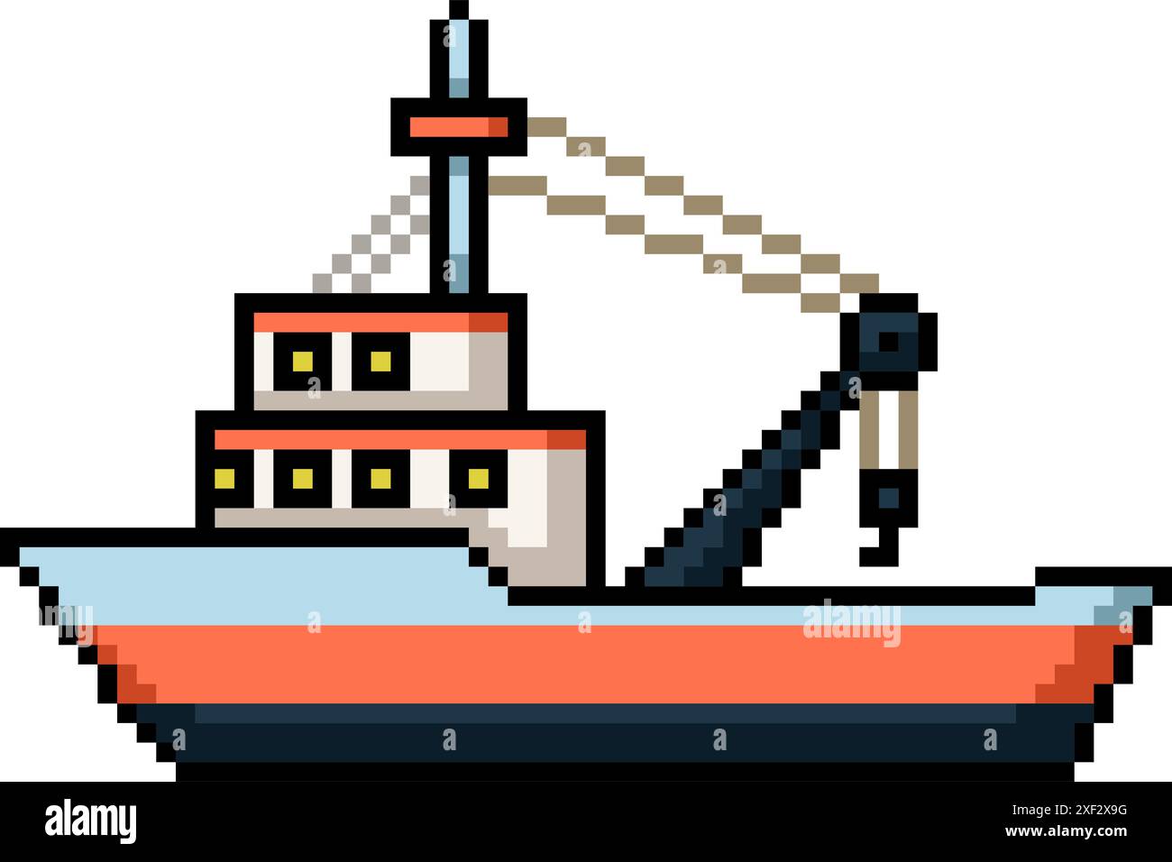 pixel art of orange fisherman boat isolated background Stock Vector ...
