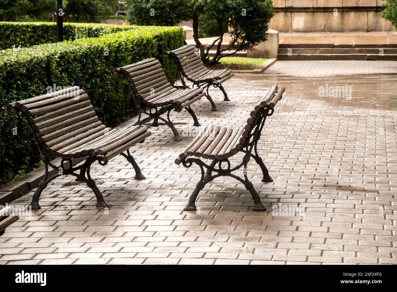 Park bench on rainy day hi-res stock photography and images - Alamy