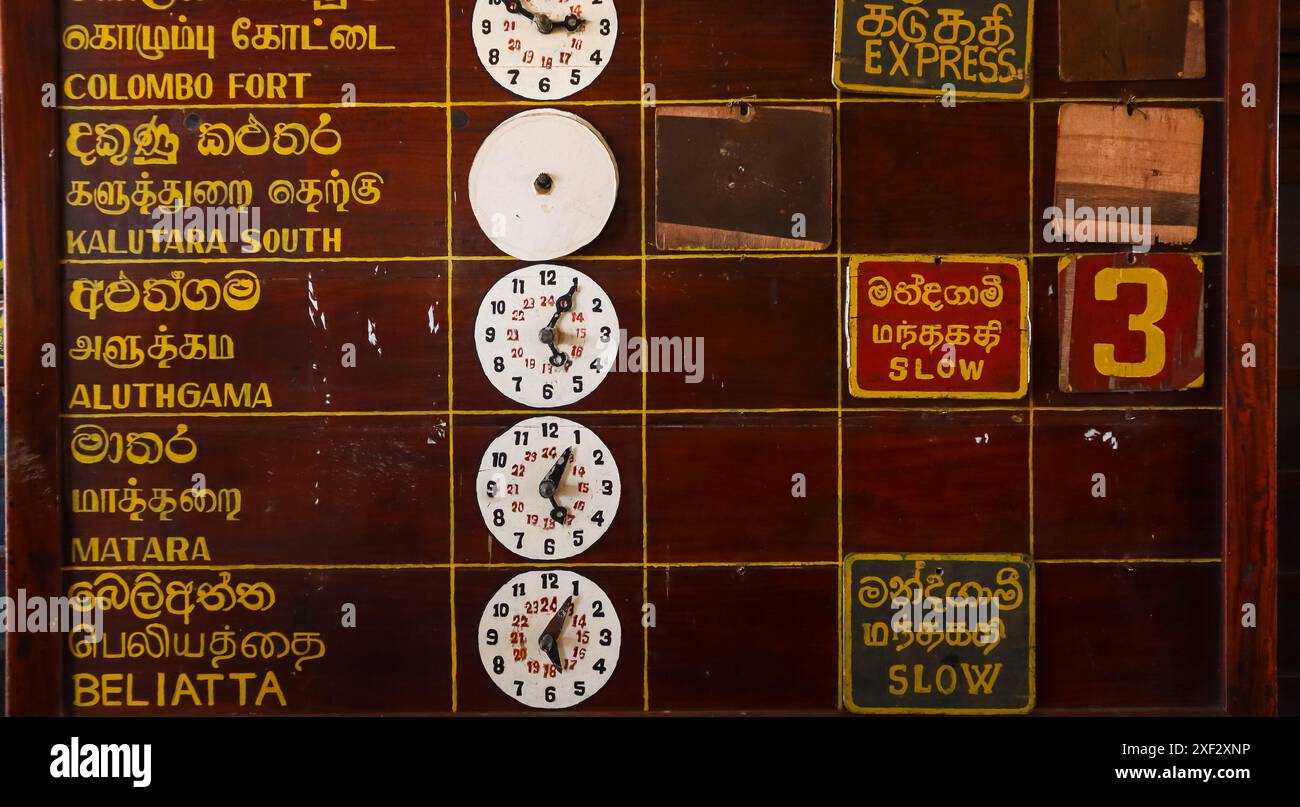 Old Railway Timetable at Galle Railway Station, Galle, Sri Lanka Stock ...