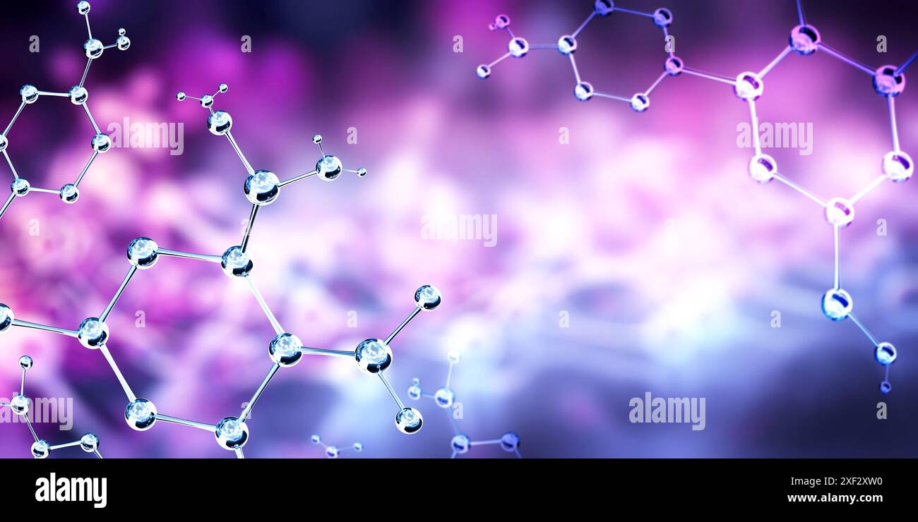 Horizontal banner with model of abstract molecular structure ...