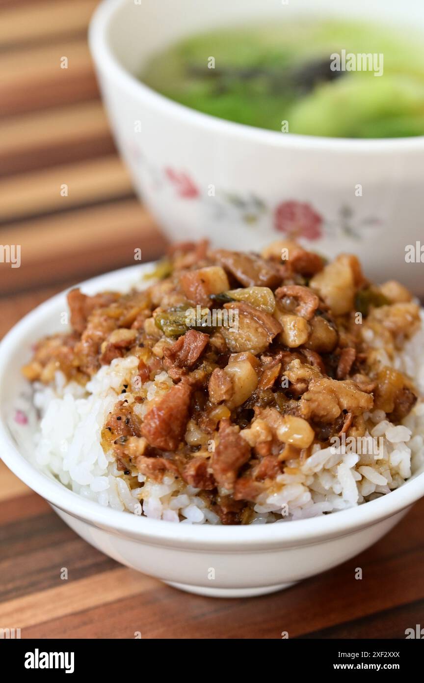 Taiwanese braised pork rice features savory minced pork over fluffy ...