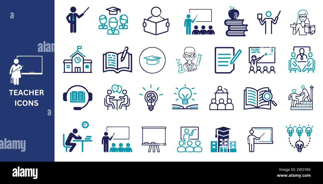 Teacher icon set. Teacher, school, teaching, lesson, mentor, professor ...