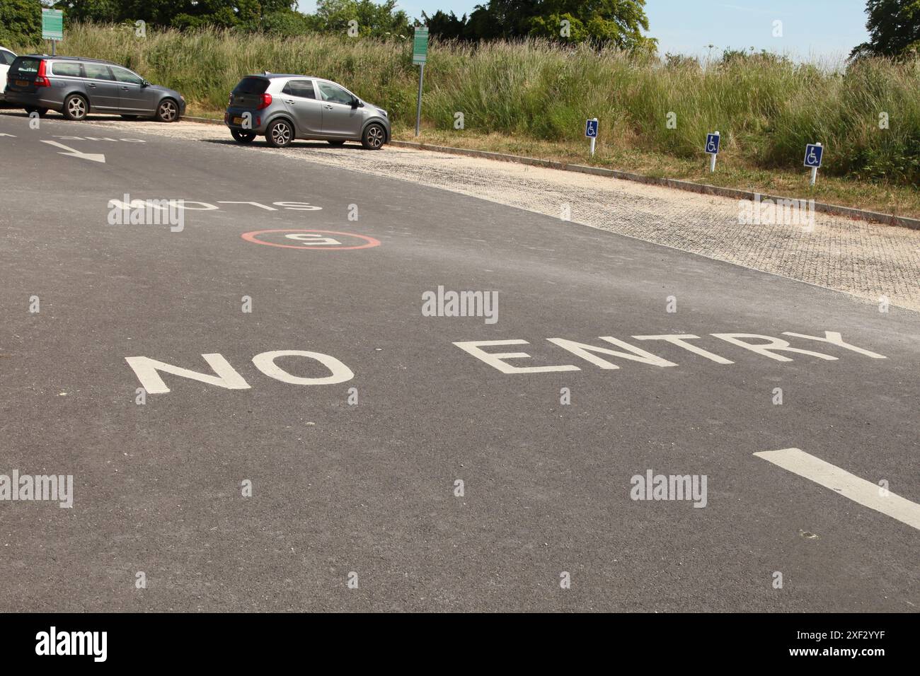 No Entry sign on road, Langley Vale Centenary Wood car park, Surrey ...