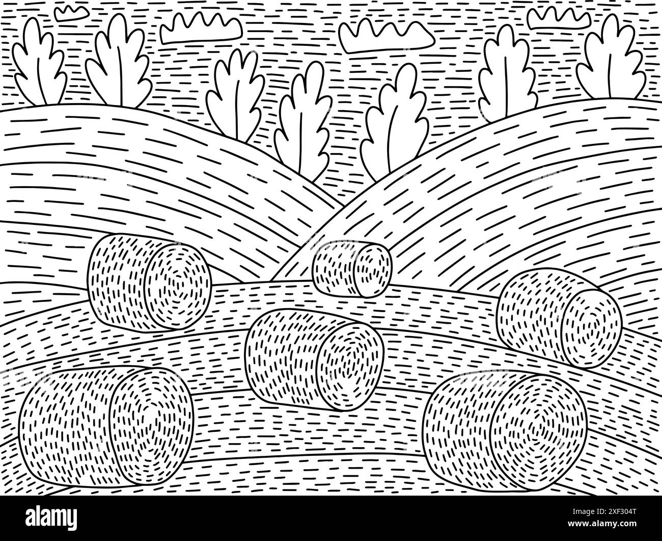 Haymaking field coloring page Stock Vector Image & Art - Alamy