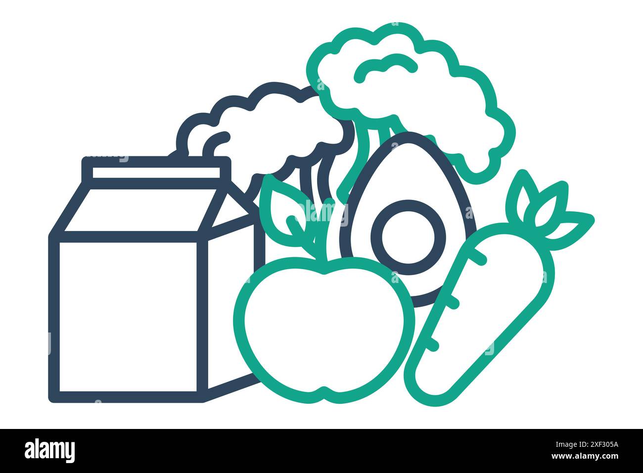 Healthy food icon. broccoli, milk, eggs, apple, carrot. icon related to ...
