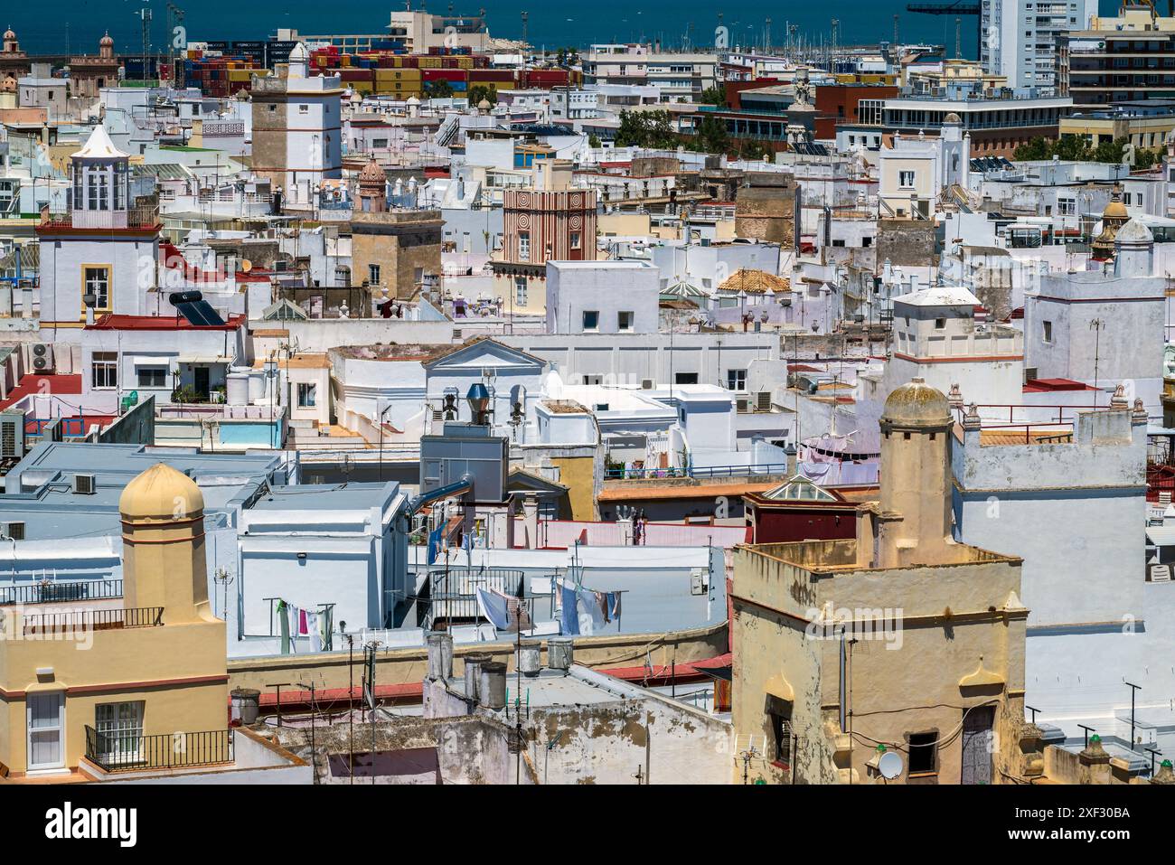Old town skyline with historical watchtowers, Cadiz, Andalusia, Spain ...
