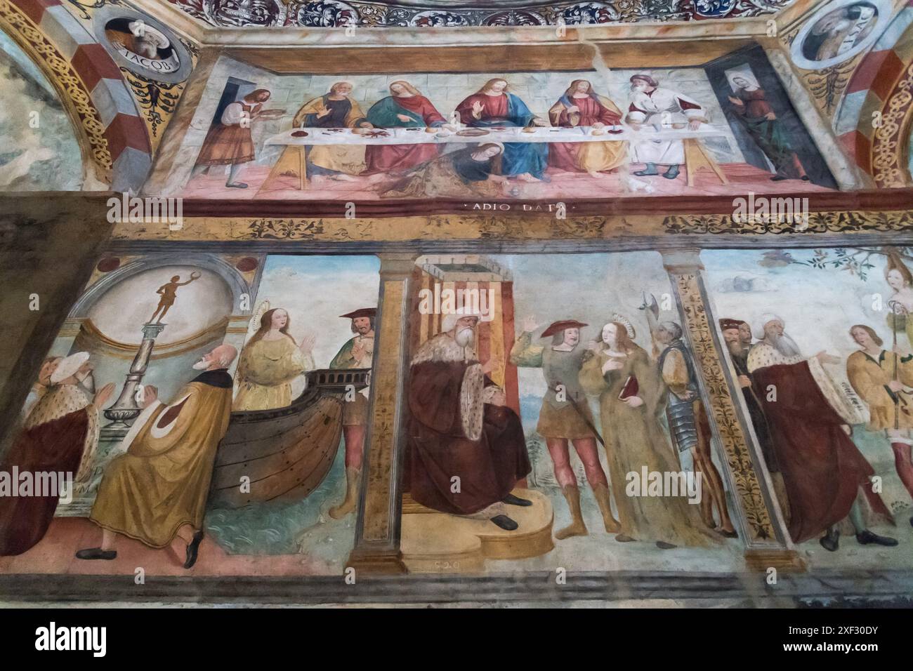 Cycle of Renaissance frescoes by Floriano Ferramola from XVI century and some panels from XV ...