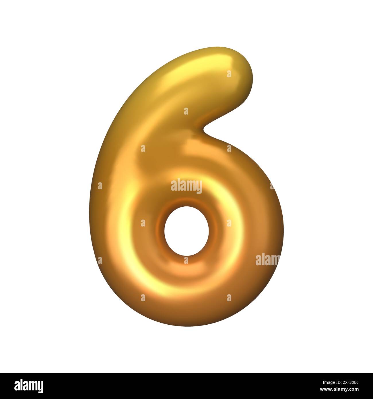 Numeral 6 - Golden Plastic Balloon Number six Isolated on White ...