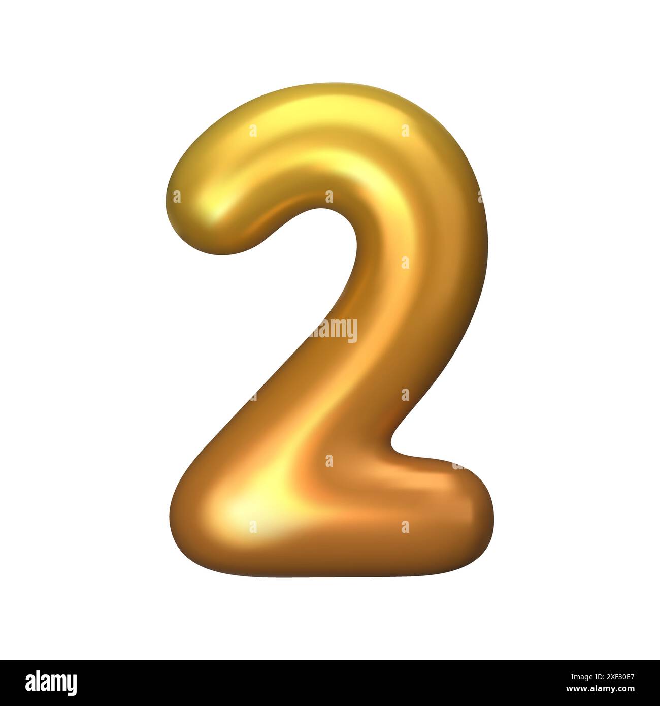 Numeral 2 - Golden Plastic Balloon Number one Isolated on White ...
