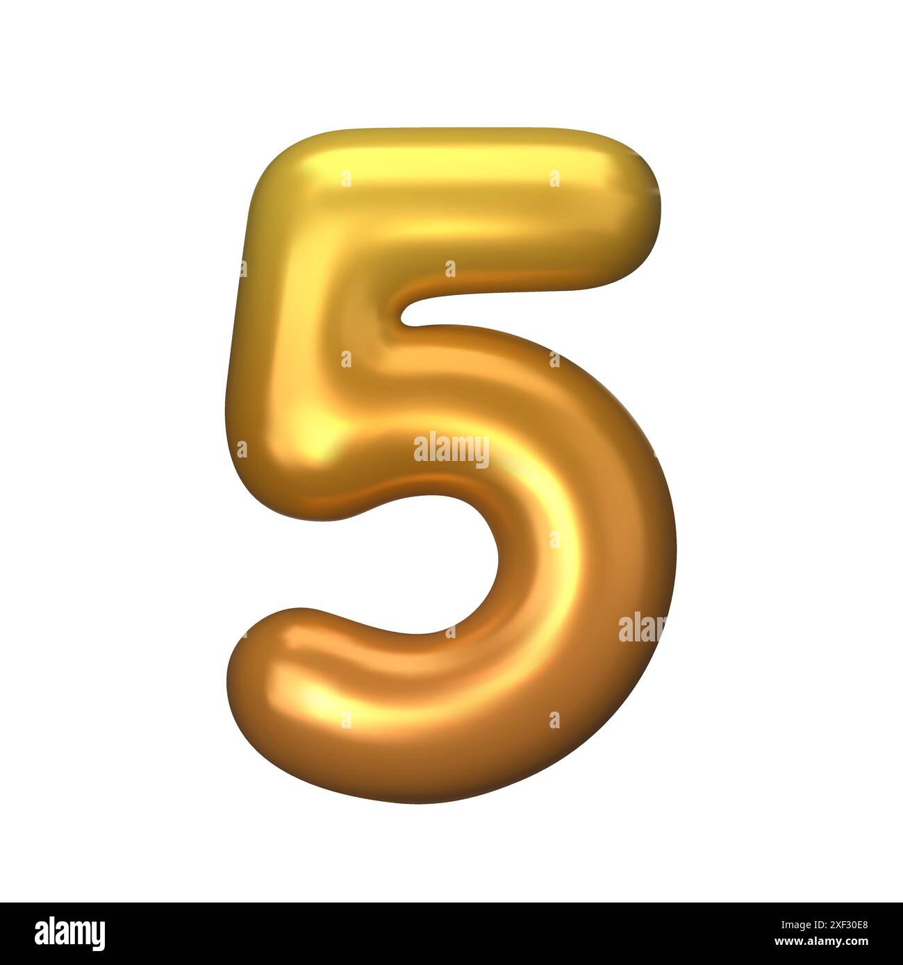 Numeral 5 - Golden Plastic Balloon Number five Isolated on White ...