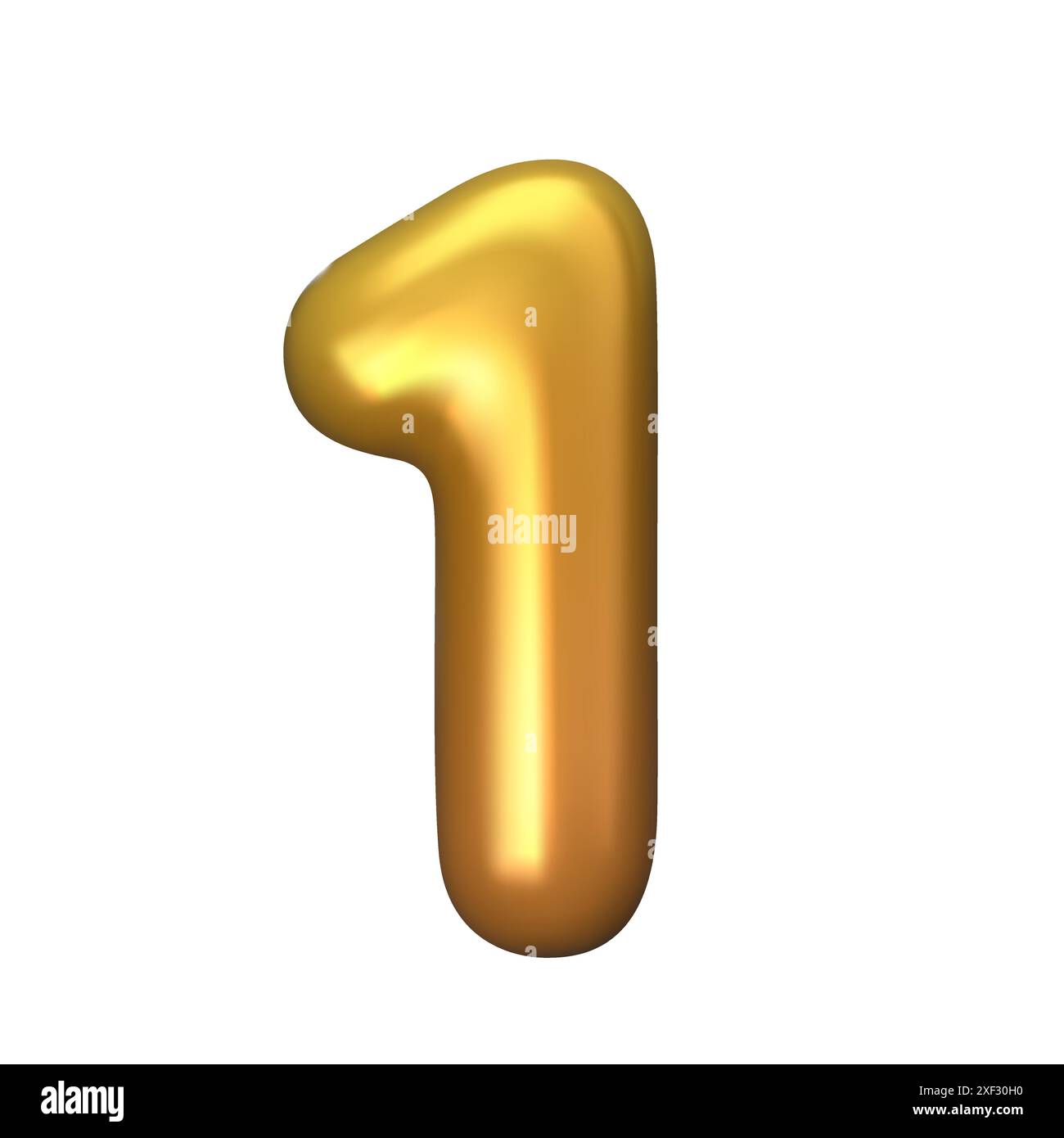 Numeral 1 - Golden Plastic Balloon Number one Isolated on White ...