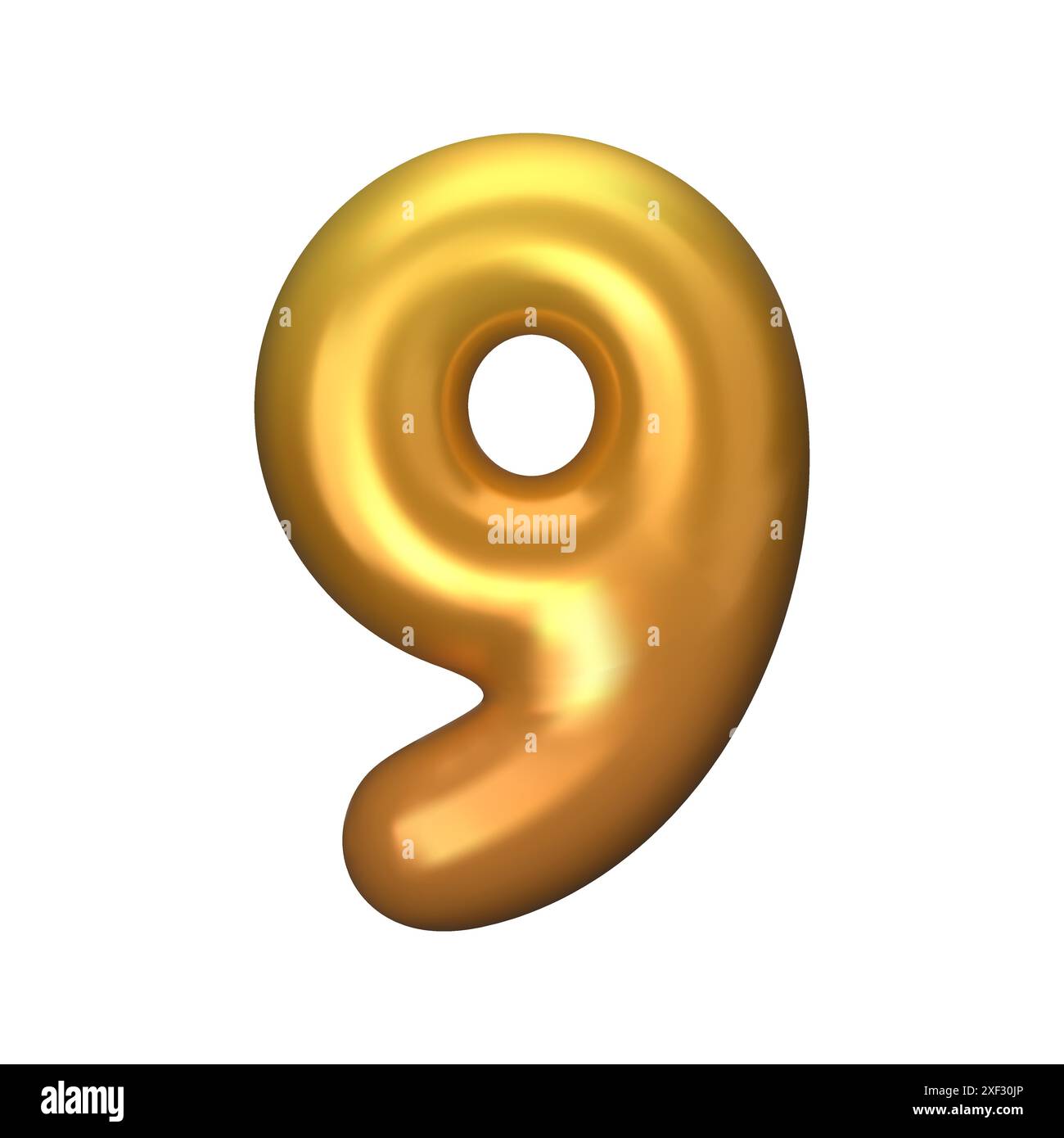 Numeral 9 - Golden Plastic Balloon Number nine Isolated on White ...