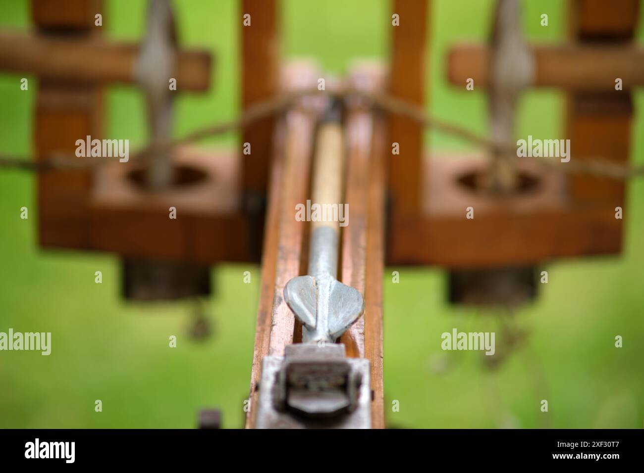 Ancient Roman ballista with a loaded throwing arrow, close-up Stock ...