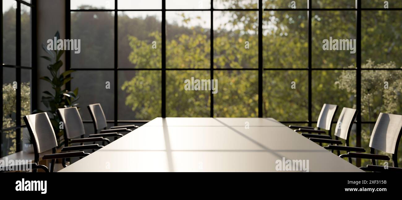 The interior design of a modern meeting room features a large meeting ...