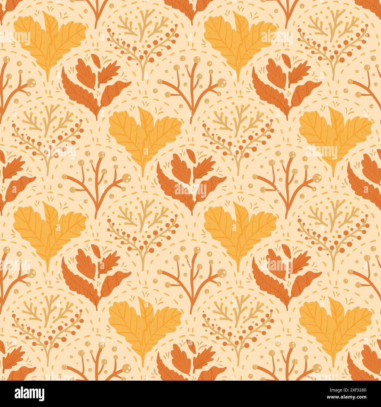 Autumn bunch of leaves and berries seamless pattern. Fall forest ...
